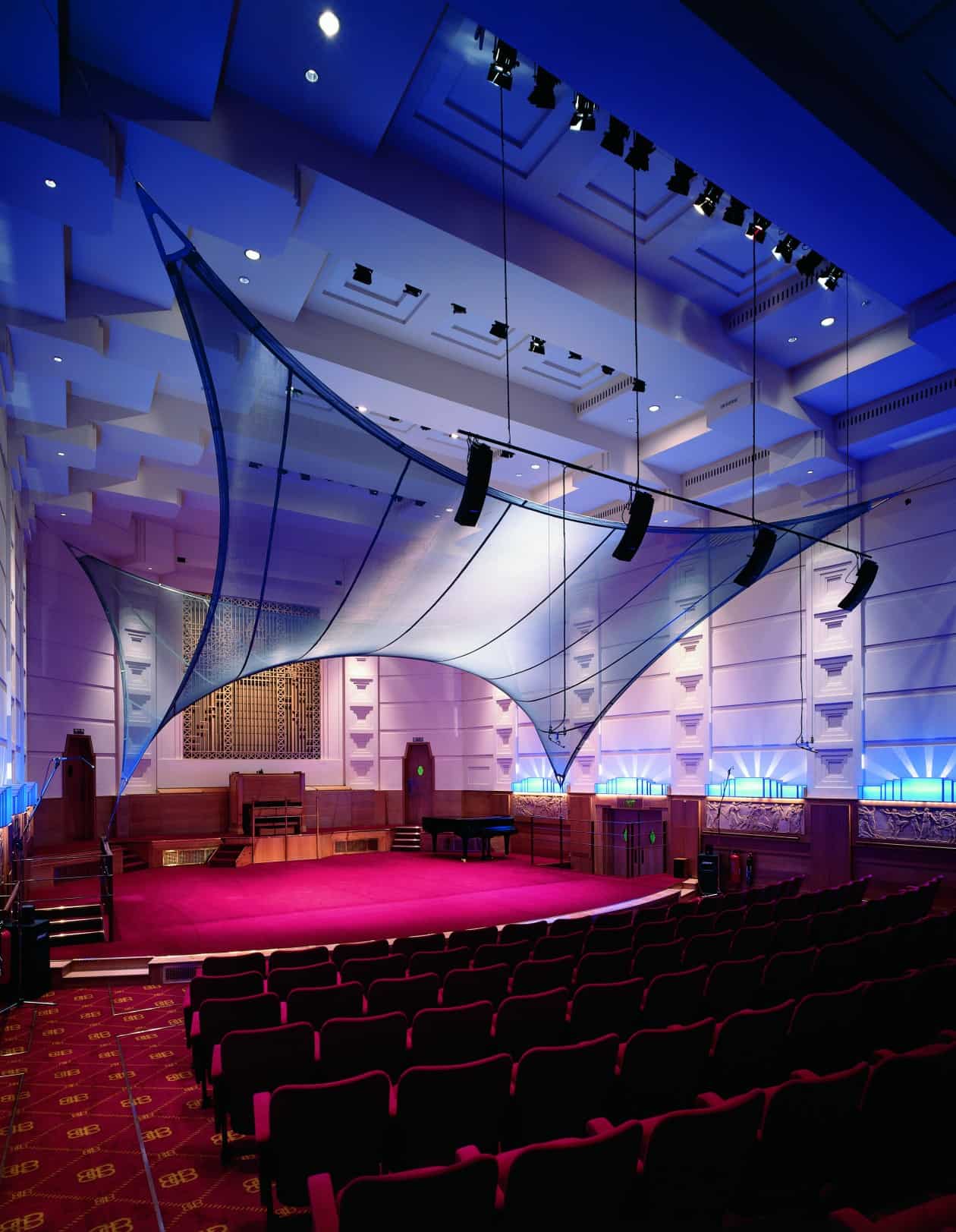 Acoustic fabric feature in concert hall - Architen Landrell