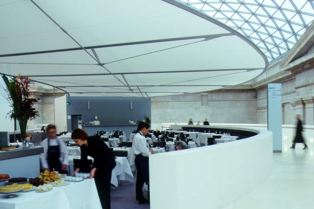 Fabric shade over restaurant ceiling - Architen Landrell